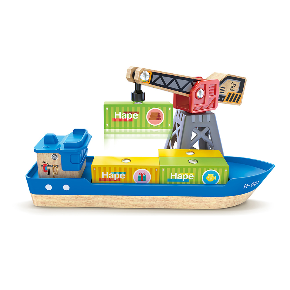 CARGO SHIP & CRANE - HAPE - Playwell Canada Toy Distributor