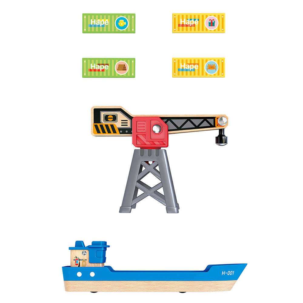 CARGO SHIP & CRANE - HAPE - Playwell Canada Toy Distributor