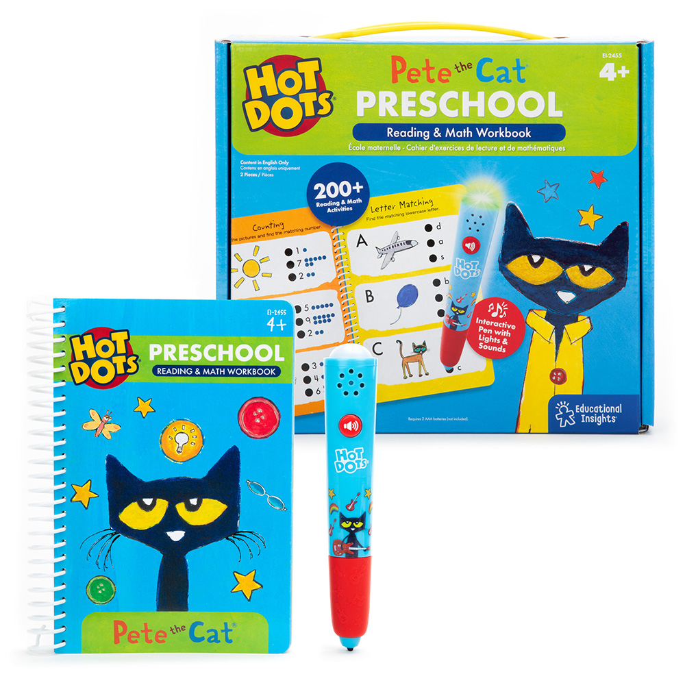 HOT DOTS PETE THE CAT PRESCHOOL READING & MATH WORKBOOK - EDUCATIONAL ...